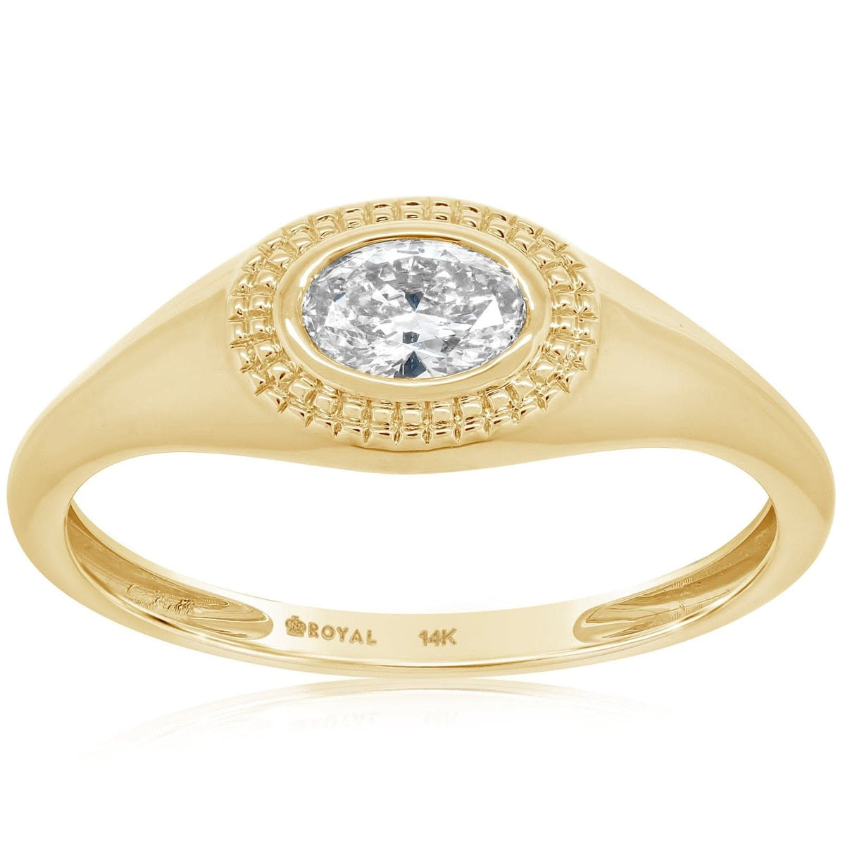 Complete Bezel Set Oval Diamond Engagement Ring with Double Milgrain D ...