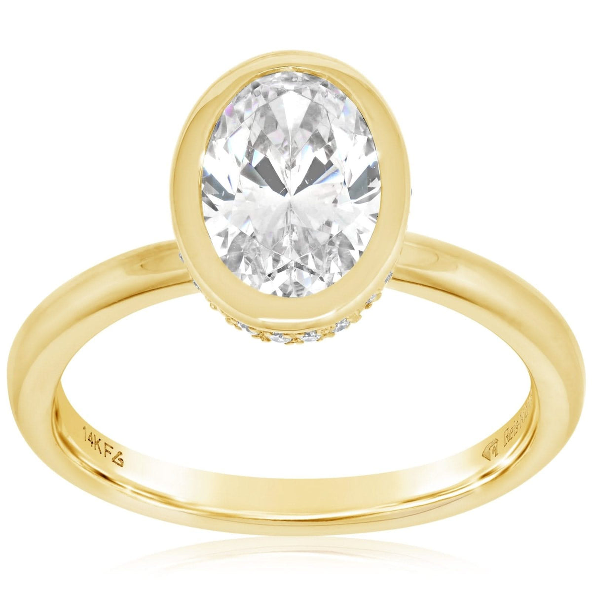 Oval Cut Diamond Bezel Engagement Ring Setting with Hidden Gallery Dia ...