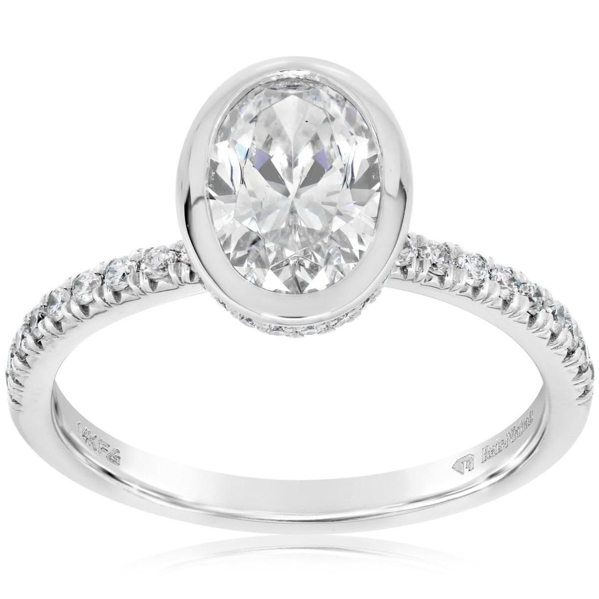 Center Bezel Engagement Ring Setting with Side Shank & Gallery Diamond ...